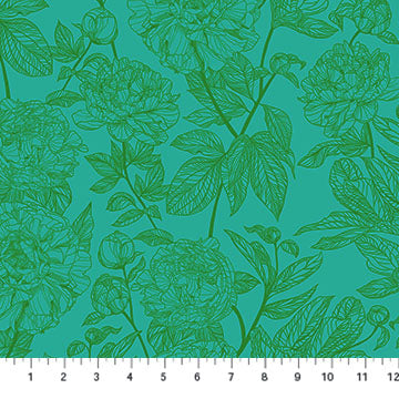 Anna Maria Parry "Indelible" - Peony in Jade - Half Yard – Whim So Doodle